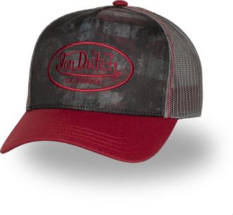 Von Dutch Trucker-Kappe mit Netz f&uuml;r Erwachsene mit Sublimationsdruck, Schwarz / Grau / Rot, One size