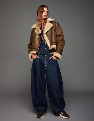 Bershka Veste double face - Marron-Brown