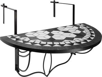 TecTake Balkonhängetisch Mosaik, halbkreisförmiges Design, Balkontisch klappbar, Massive Steinmosaik-Tischplatte, Balkontisch mit Metallhaken, Hängetisch für 