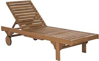 Safavieh Wooden Outdoor Lounge Chair with Adjustable Back with Adjustable Side Table, in Natural and Blue