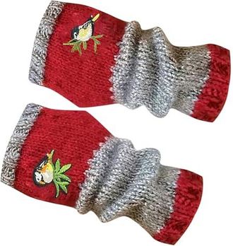 Generic Mitaines sans doigts - Moufles avec motif oiseau - Chauffe en tricot doux - Gants tricot&eacute;s confortables avec doigts d&eacute;coup&eacute;s - En tissu extensible - A