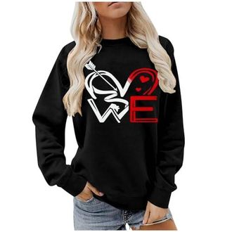 Generic Pull &agrave; capuche pour femme - Sweatshirt de Saint-Valentin - Imprim&eacute; coeur - T-shirt &agrave; manches longues d&eacute;contract&eacute; - Ample - Oversize - Manches longues 