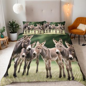 Generic Esel Bettw&auml;sche &uuml;bergr&ouml;&szlig;e 155x220 Nutztiere 3 Teilig Bettbezug 155 x 220 cm 3D Bettw&auml;sche-Sets Weiche Bettbezug Set Esel Bettbez&uuml;ge Set und 2 Kissenbe