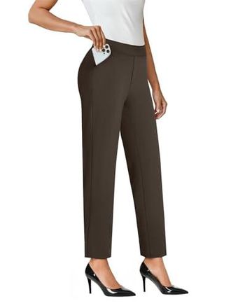 Generic Pantalon de travail taille haute pour femme, pantalon de golf 7/8, extensible, l&eacute;ger, jambe droite, pantalon court &agrave; la cheville, marron, XXL