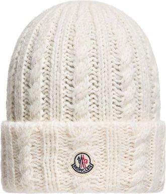 Moncler Moncler Bonnet En Laine M&eacute;lang&eacute;e &Agrave; Maille Torsad&eacute;e, Femme, Blanc, Taille: Uni