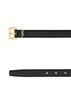 Saint Laurent Logo Buckle Leather Belt - Black