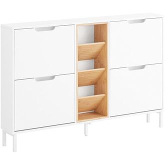 SoBuy SoBuy Schuhschrank, Schuhr&auml;umung, Eingangsm&ouml;bel, Schuhschrank, Regalm&ouml;bel, Kommode mit 4 Klappen und 3 offenen F&auml;chern, Aufbewahrungskiste