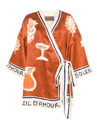 Alemais robe courte DAmour x LRNLE cache-coeur imprim&eacute;e - Marron