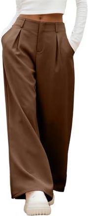 Generic Pantalon de costume large pour femme - L&eacute;ger - Taille haute - Pantalon d&eacute;contract&eacute; - Jambes larges - Extensible - Avec poches - Pour le bureau, les lo