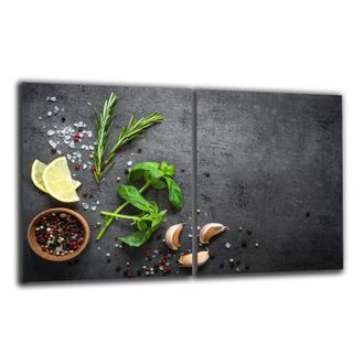 Decorwelt Herdabdeckplatte Abdeckung Ceranfeld Abdeckplatte Schneidebrett 2-Teilig 80x52 Gew&uuml;rze Grau Mehrfarbig Spritzschutz Glasplatte Ceranfeldabdeckung Herd