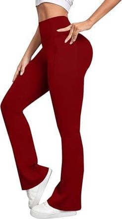 Generic Pantalon de yoga pour femme avec taille, jambe large, sans traces disgracieuses, jambes l&eacute;g&egrave;rement &eacute;vas&eacute;es et leggings pour femme taille longue, Borde