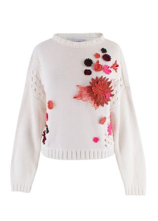Valentino Garavani Valentino Ivory Floral Applique Cropped Jumper Size S