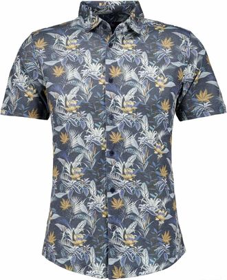 Ragman Herren Softknit-Hemd, modern fit Blau/Floral-900, L