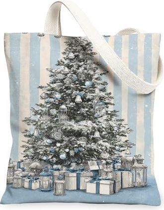 Generic Sac fourre-tout en toile motif sapin de No&euml;l, vintage, d&eacute;coratif, sacs de courses r&eacute;utilisables, l&eacute;gers et lavables avec bandouli&egrave;re pour voyage, piqu