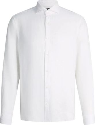 Strellson Homme, Chemises, Blanc, Taille: M Chemise en Lin avec Ourlet Arrondi