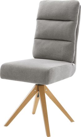 DELIFE Esszimmerstuhl Pela-Flex Holzgestell kantig Natur Strukturstoff Soft Grau 180&deg; drehbar Taschenfederkern