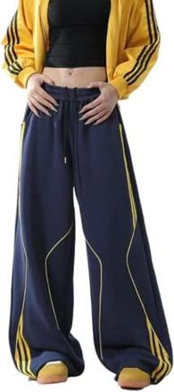 Generic NYSDM Pantalon de surv&ecirc;tement r&eacute;tro &agrave; trois barres droites pour femme Printemps et Automne Marque tendance ample Style paresseux Jambe large D&eacute;contrac