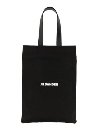 Jil Sander Mens Tote Bag With Logo Black Cotton Shoulder