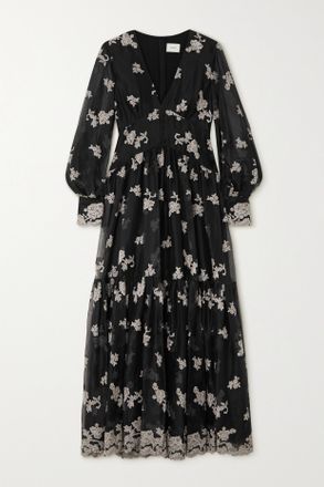 Erdem Tabetha Maxikleid Aus Seidenorganza Mit Stickereien - Schwarz