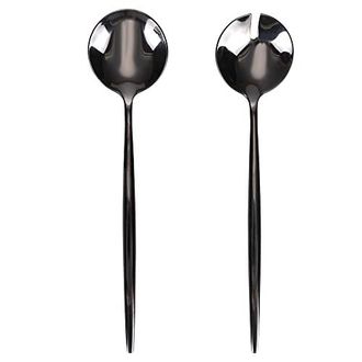 Villa D'Este Home Tivoli 2-teiliges Besteck-Set aus poliertem Stahl, schwarz, schmaler Griff, Stylo