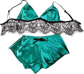 Generic Sous-v&ecirc;tement de ski pour homme - Col tedy - Broderie - Dentelle - Porte-jarretelles, vert, L