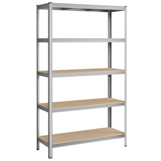 Songmics Schwerlastregal, Kellerregal, Lagerregal, 60 x 120 x 200 cm, Regal mit Stahlgestell, bis 750 kg belastbar, 5 verstellbare Ablagen, silbern GLR060E01