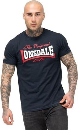 Lonsdale T-Shirt Aldingham pour Homme, Bleu Marine/Rouge/Blanc, S