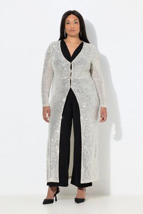 Ulla Popken Langjacke Longjacke Pailletten V-Ausschnitt Langarm