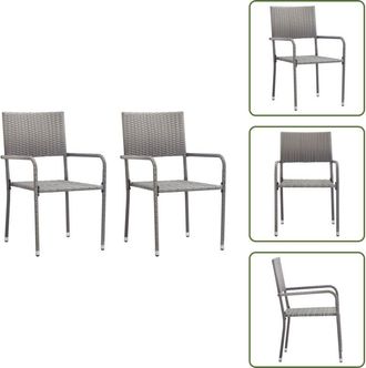 vidaXL The Living Store - Garten-Essst&uuml;hle 2 Stk. Stapelbar Grau Polyrattan - Gartenst&uuml;hle - Outdoor M&ouml;bel - Balkonm&ouml;bel - Terrassentisch - Gartenset