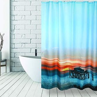 MSV Anti-Schimmel Duschvorhang - Anti-Bakteriell, waschbar, wasserdicht, Polyester, 180x200cm Sunset Blau