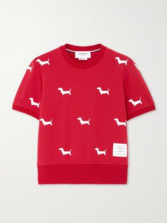 Thom Browne Hector T-shirt Aus Baumwolle Mit Stickereien - Rot