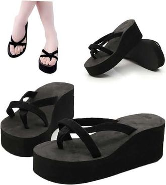 Yarnow Sandales Compens&eacute;es Femme Noires Tongs &Eacute;pais &eacute;t&eacute; Antid&eacute;rapantes Confortables pour Plage et Usage Quotidien