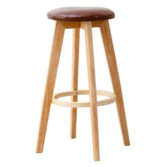 Generic Moderner Retro-Barhocker aus Holz mit Lederkissen - Gepolsterter Stuhl in Tresenh&ouml;he f&uuml;r K&uuml;cheninsel, Esszimmer, Caf&eacute;, B&uuml;ro - Gelb, 70 cm