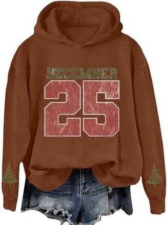 Generic Sweat à capuche de Noël 2025 pour femme avec motif graphique de Noël 25 décembre - Sweat-shirt décontracté pour fête dentraînement - Cadeaux de Noël, 