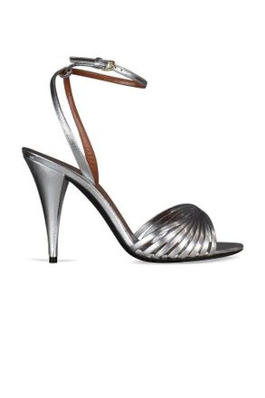 Saint Laurent Sandalen - Silver Metallic Leather Sandals With Overlapping S - Gr. 36 (EU) - in Grau - f&uuml;r Damen