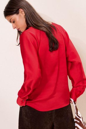 Lipsy Langarmbluse Lipsy Satinbluse mit offenem Kragen, V-Ausschnitt (1-tlg)