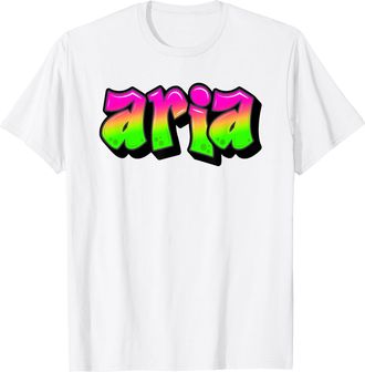 BDAZ Aria Graffiti Personalisierter Name Gr&uuml;n Rosa Frauen M&auml;dchen T-Shirt