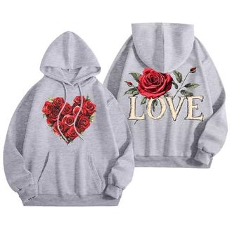 Generic Sweat &agrave; capuche &agrave; manches longues pour la Saint-Valentin 2026 pour femme (2), gris, XXL