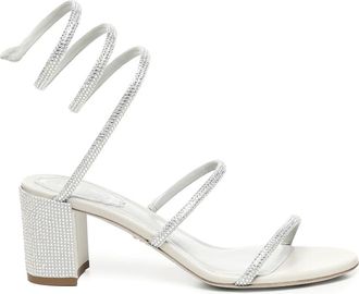 Rene Caovilla Femme, Chaussures, Gris, Taille: 37 EU Sandales Argent Talon Bloc Enroulement Cheville