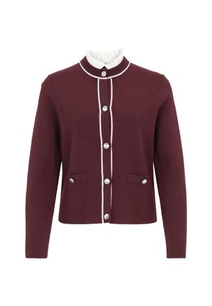 Zero Damen Strickjacke mit Ziertaschen 40, Patch Dark Red/Cream