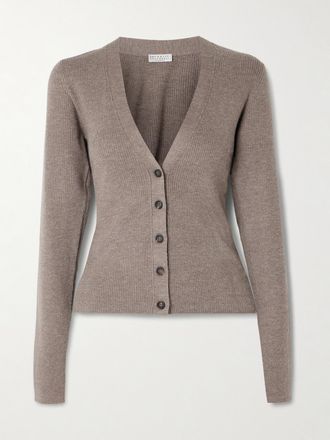 Brunello Cucinelli Cardigan Aus Metallic-rippstrick - Braun