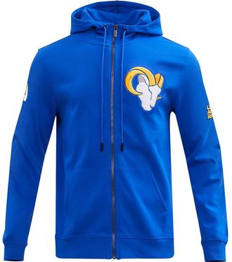 Pro Standard Mens NFL Los Angeles Rams Classic Chenille Kapuzensweatshirt mit durchgehendem Rei&szlig;verschluss Royalblau Blau L