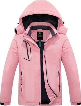 Wantdo Femme Veste de Ski Montagne Hiver Imperm&eacute;able Isolant Chaude de Sport Voyage Avec Capuche Amovible Snowboard Rose XL