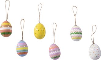 Decoris Ostereier zum Aufh&auml;ngen 4x6cm Kunststoff 6er Set - mit Aufh&auml;nger - Deko Eier f&uuml;r Ostern Fr&uuml;hling - Kunststoffeier Osterdeko H&auml;ngedeko Fr&uuml;hlingsdeko br