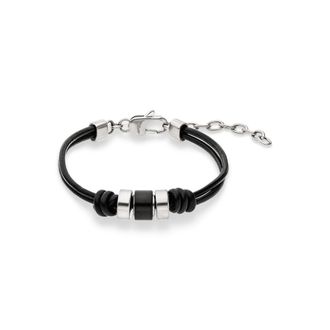 s.Oliver Herren Bracelet - Armband aus Echtleder - Silber - Ankerkette verstellbar bis 22 cm - wasserfest & hautfreundlich