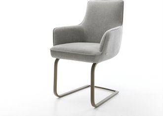 DELIFE Freischwinger Heira-Flex mit Armlehnen Strukturstoff Soft Grau Freischwinger flach Effektfinish Titan Taschenfederkern, Esszimmerst&uuml;hle