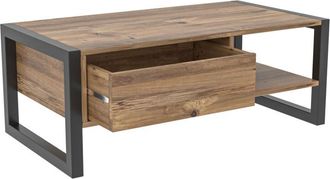Toilinux Toilinux - Table Basse en Pin Atlantique avec Structure en M&eacute;tal Noir, 105x40x55 cm, Pour Salon Moderne ou Bureau