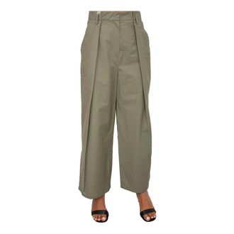 iBlues Femme, Pantalons, Vert, Taille: 42 FR Pantalon Long en Mélange de Coton Vert