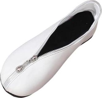 Generic Chaussures plates &agrave; bout rond pour femme - Style r&eacute;tro - Couleur unie - Polyvalentes - Fermeture &eacute;clair sur le devant - L&eacute;g&egrave;res et confortables - Pour