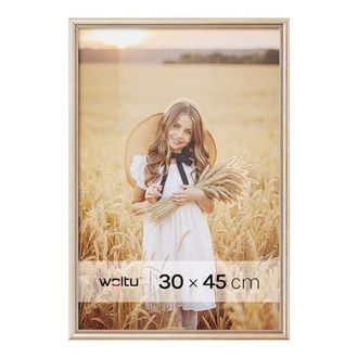 Woltu Cadre Photo 30x45cm Cadre en Bois Massif avec Passe Partout Suspendre Horizontalement ou Verticalement, Décoration Murale ou sur Table, Or